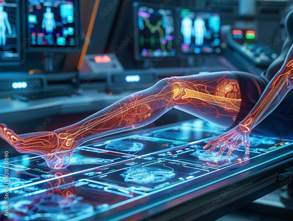 Foto de Radiologist examining a patient's leg with an ultrasound device ...