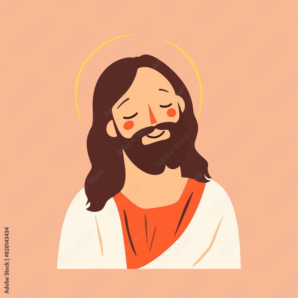 Cartoon Jesus drawing. Jesus looks happy flat illustration. Jesus ...