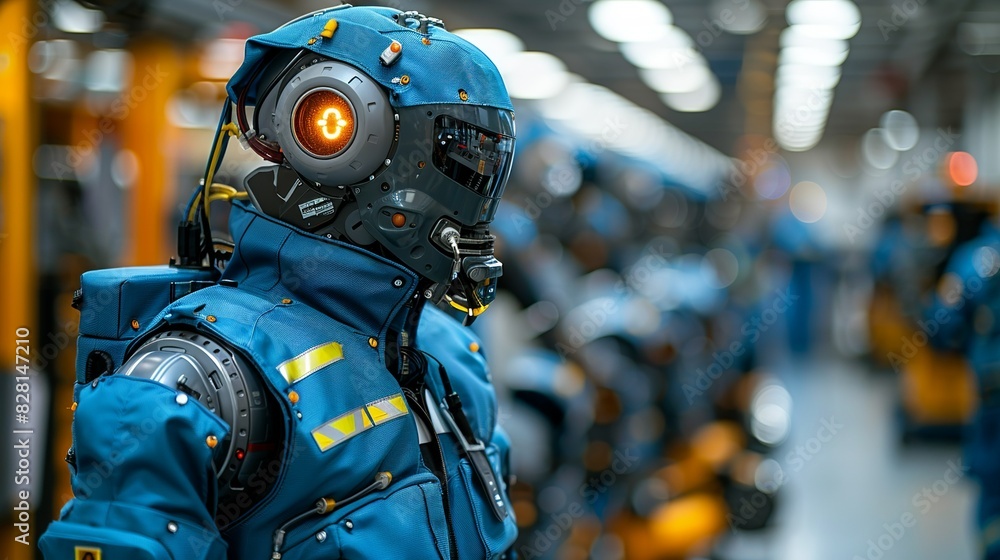 Photo & Art Print The robot's body is encased in a blue industrial ...
