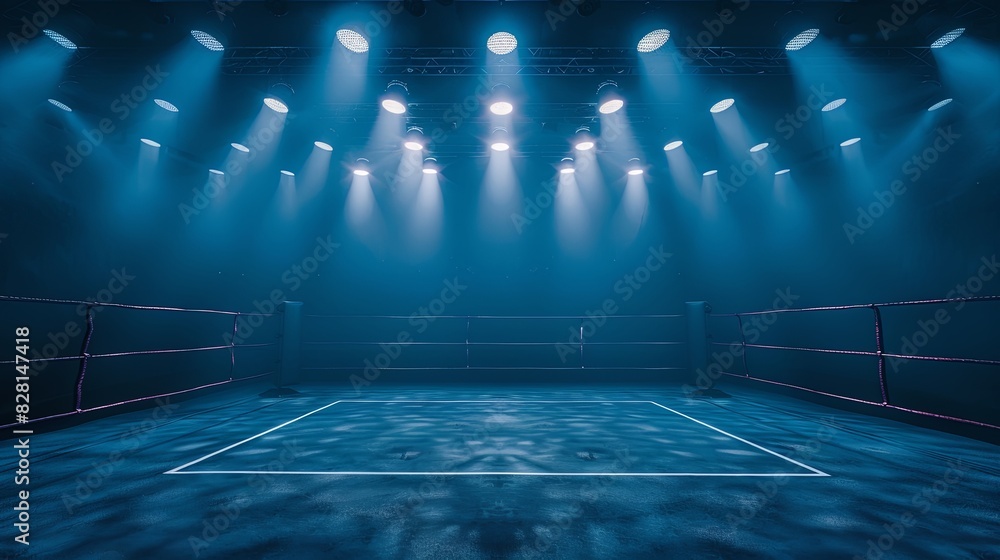 Empty wrestling boxing ring filled with spotlights Spotlight-filled ...