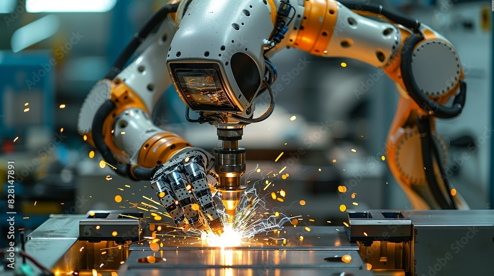 The robot's arm, with intricate joints and wiring visible beneath the ...