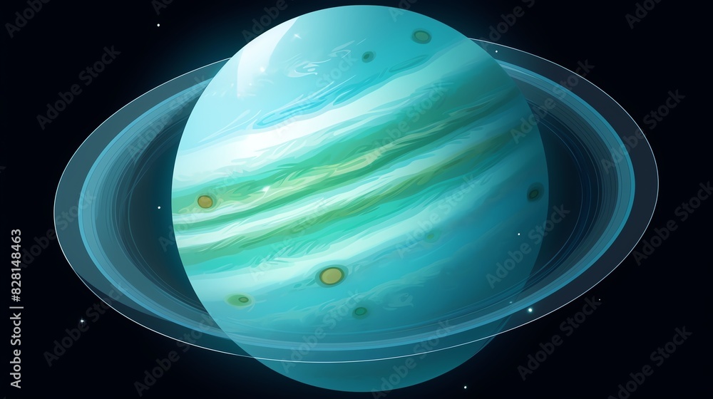 Digital illustration of a blue gas giant planet with prominent rings ...