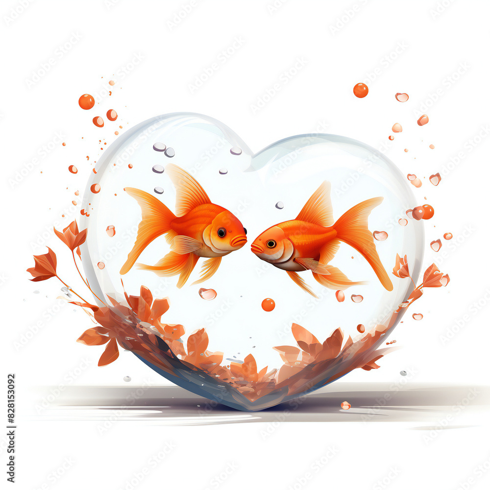 Heart shaped air bubble with two fishes underwater. Romantic concept ...