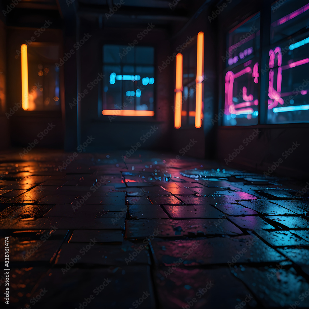 bokeh photography of (neon blinding floor lighting), forcefully ...