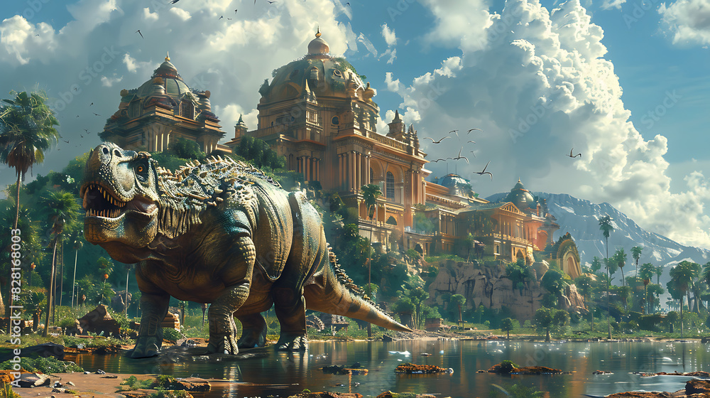 illustration of a prehistoric jungle teeming with dinosaurs ancient ...