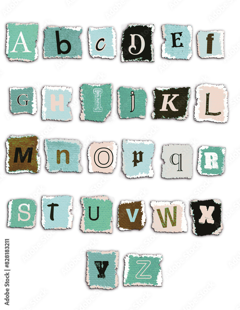 hyper realistic colorful paper cut out ransom letters set, 3d ...