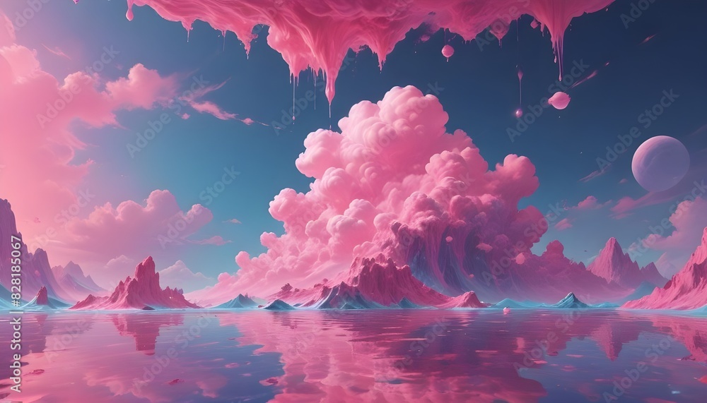 Dreamy pink aesthetic wallpaper, surreal landscape with reflective cloud and water Stock ...