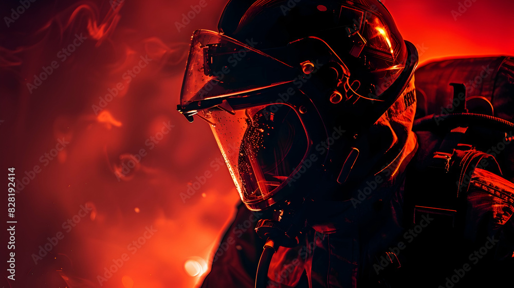 High-contrast image of a firefighter in gear, with light and shadow ...