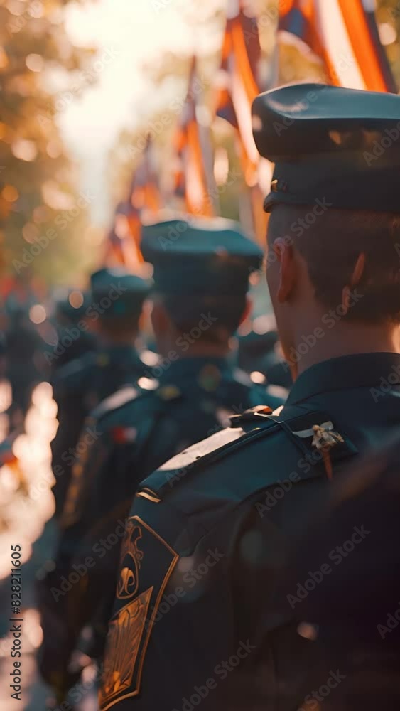 Police ceremony with vivid uniforms, flags waving, detailed textures in ...