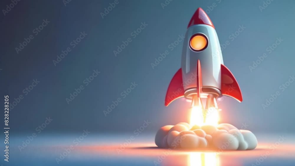 3d rocket emoji taking off and launching with flames and smoke with ...
