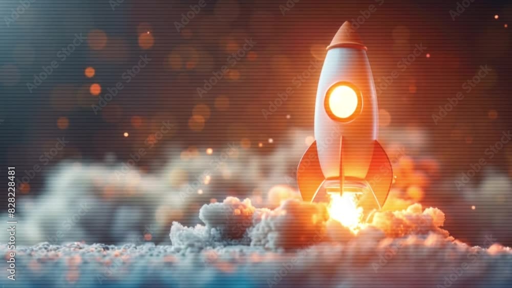 3d rocket emoji taking off and launching from the moon in space with ...