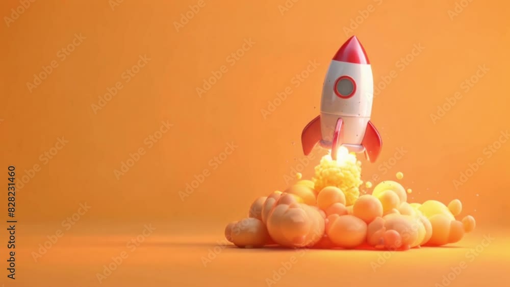 3d rocket emoji taking off and launching with flames and smoke with ...