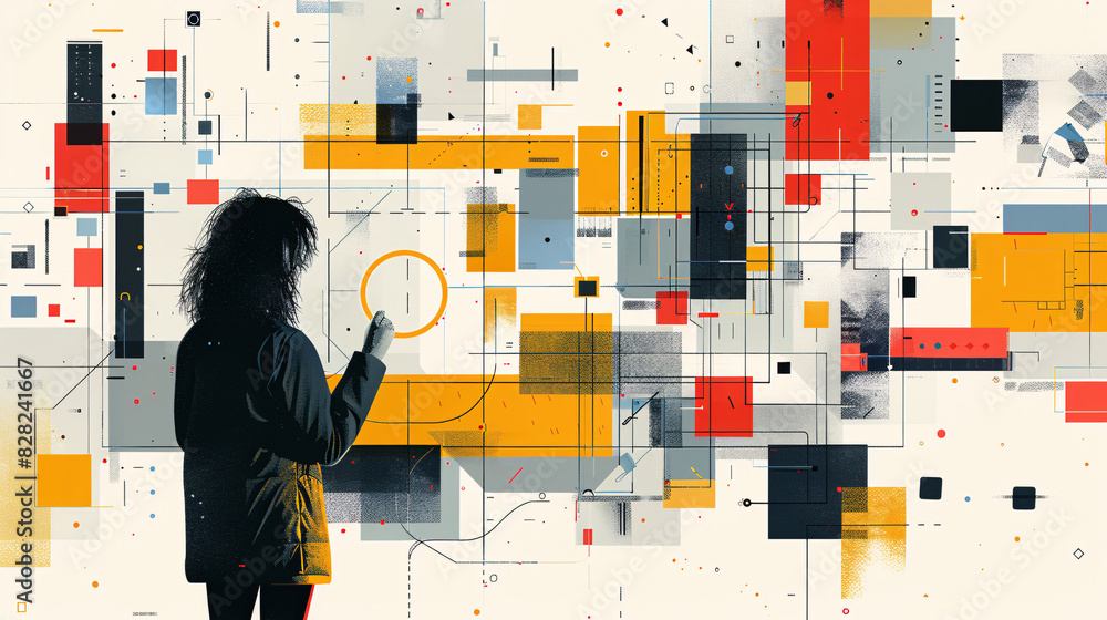 Vector illustration of a person constructing a detailed and abstract ...