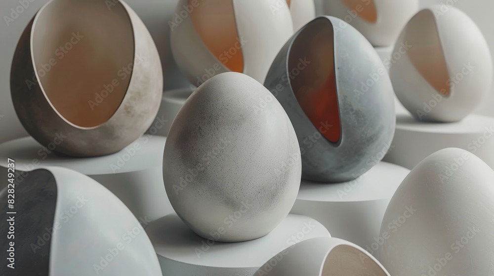 An abstract photograph of egg forms, with various shapes and outlines ...