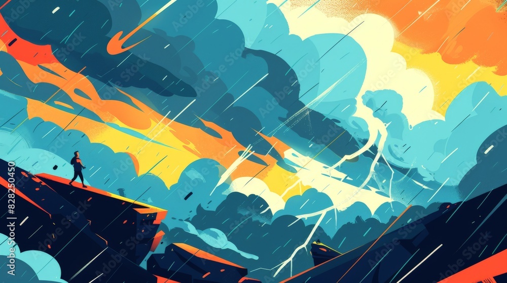 A flat design portrayal of stormy weather featuring dark clouds ...