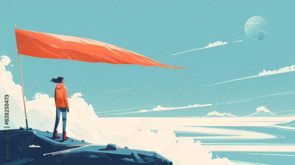 A 2D flat style portrayal of wind speed featuring a windsock blowing in ...