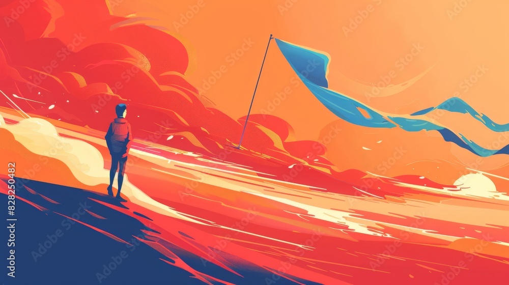 A 2D flat style portrayal of wind speed featuring a windsock blowing in ...