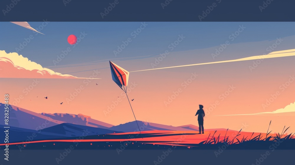 A 2D flat style portrayal of wind speed featuring a windsock blowing in ...