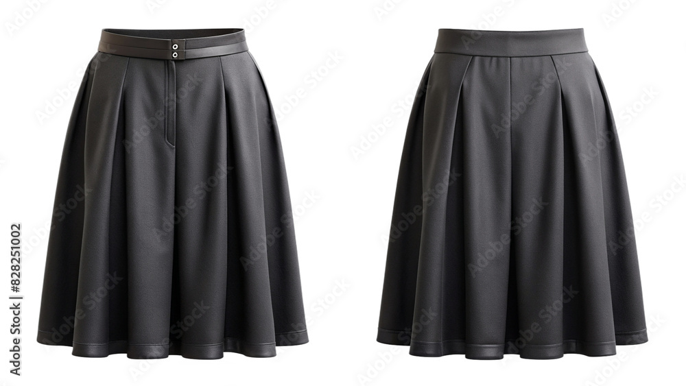 Black pleated midi skirt front and back view mockup isolated PNG on ...