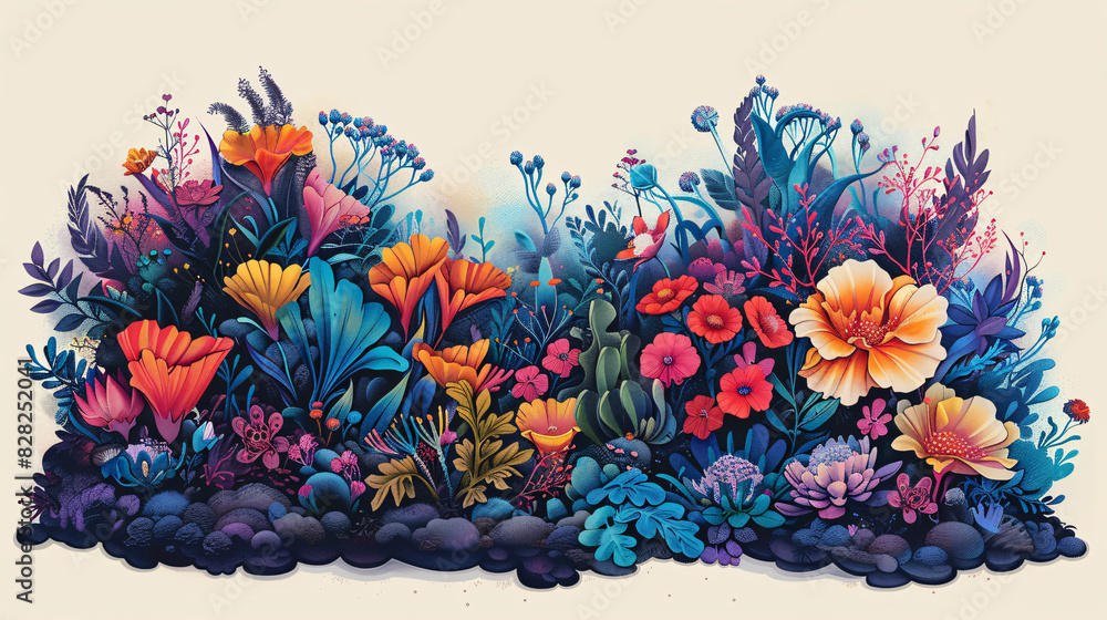 Cartoon drawing of seaweed and aquatic flora and fauna Stock ...