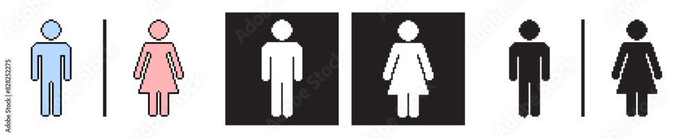 pixel art of bathroom sign, females and males symbol, bathroom restroom ...