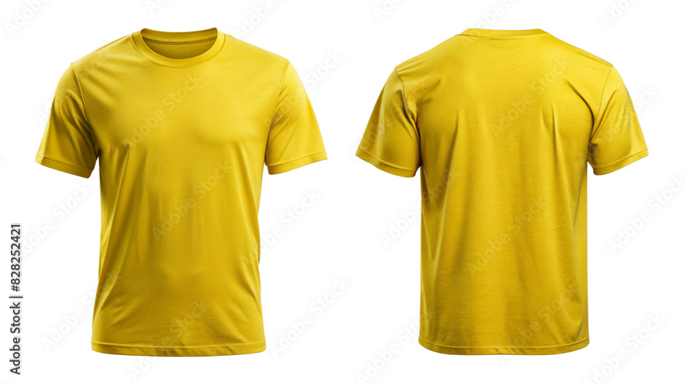 Yellow blank t-shirt mockup front and back view isolated PNG on ...