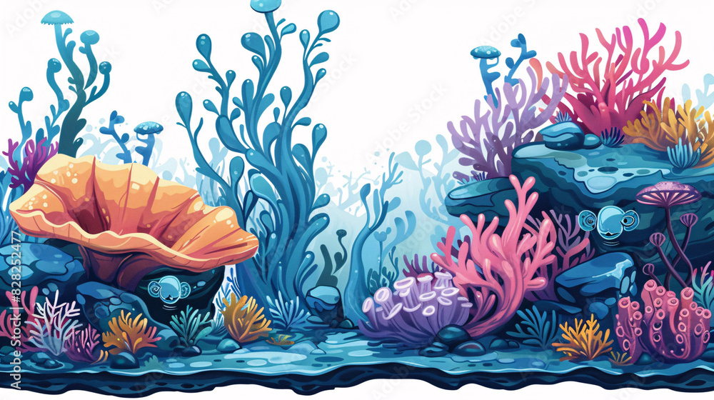 Cartoon drawing of seaweed and aquatic flora and fauna Stock ...