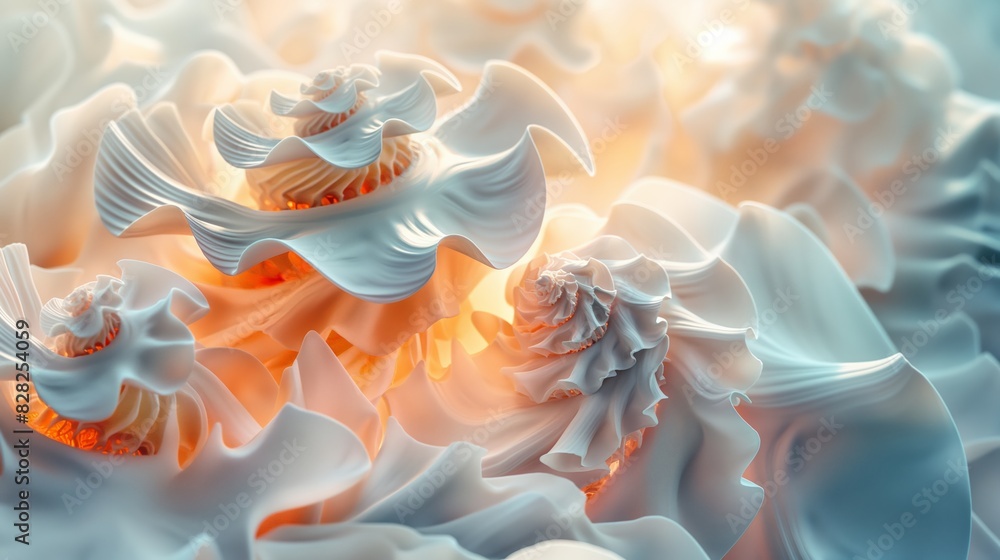 Abstract image of multiple conch shells with soft, flowing shapes and ...