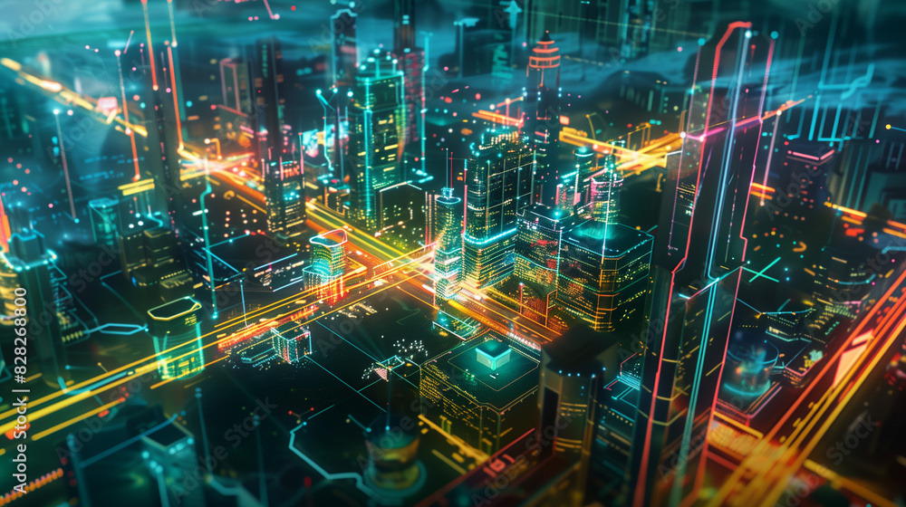 Design a futuristic city map, displaying a high-tech metropolis with ...
