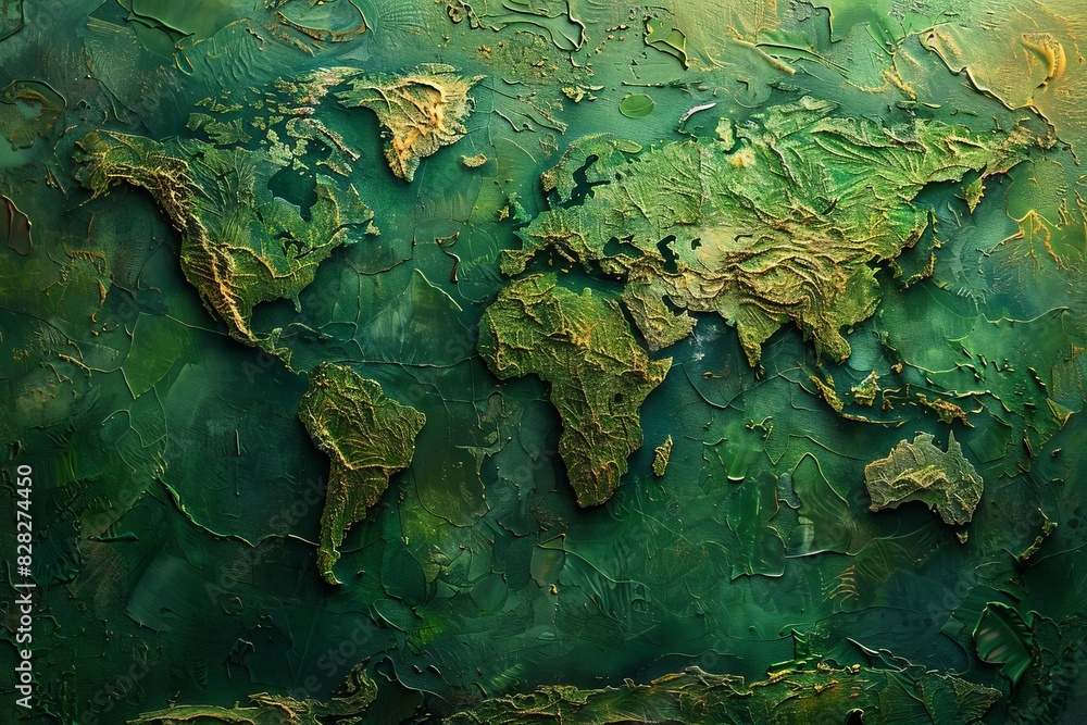 Artistic topographic world map showcasing detailed geographic features ...