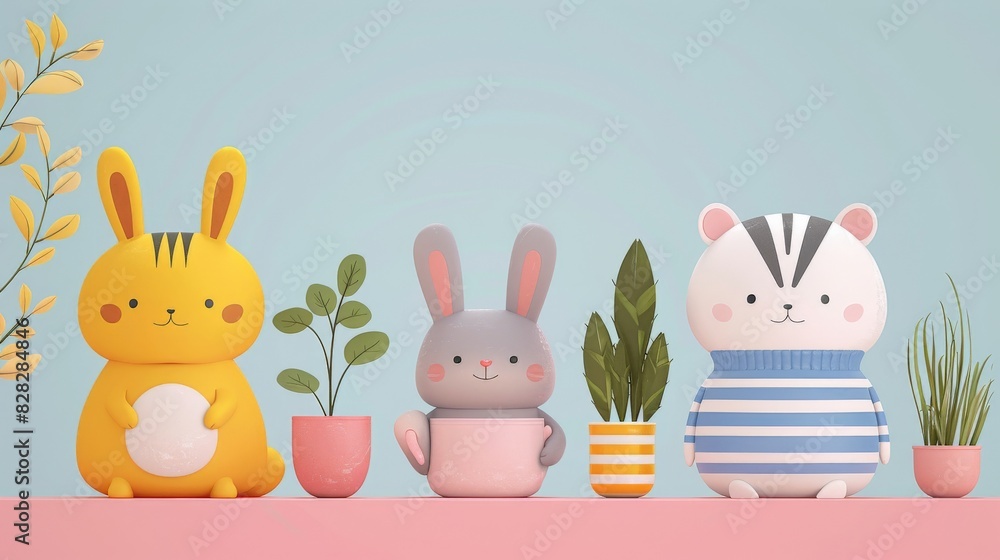 Illustrate cute cartoon drawings of happy characters in a simplistic ...