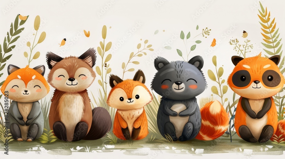 Illustrate cute cartoon drawings of happy characters in a simplistic ...