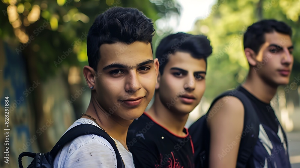 Young men of Lebanon. Lebanese men.Three young men posing with a focus ...