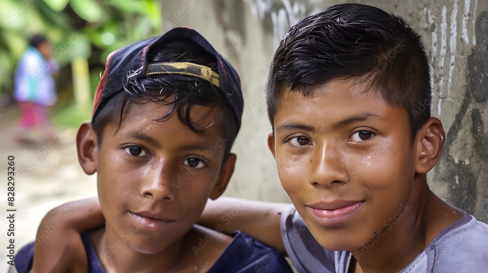 Young men of Panama. Panamanian men.Two young boys with a friendly ...