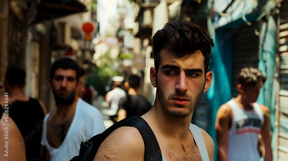 Young men of Greece. Greek men.A young man with a serious expression ...