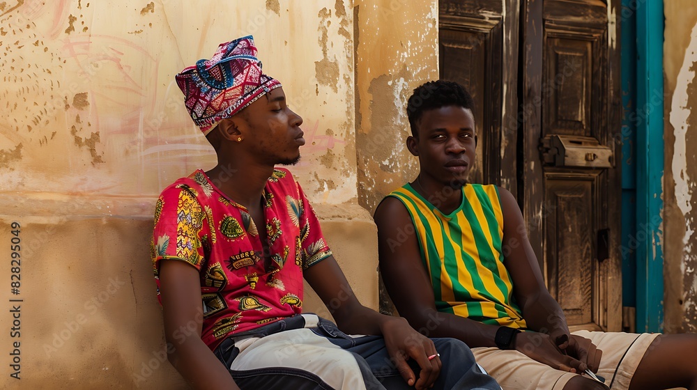 Young men of Senegal. Senegalese men.Two men in traditional African ...