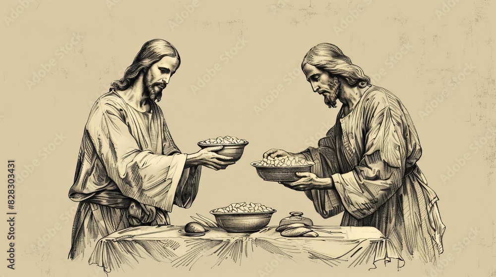 Feeding 5,000, Jesus Multiplies Loaves and Fish, Biblical Illustration ...