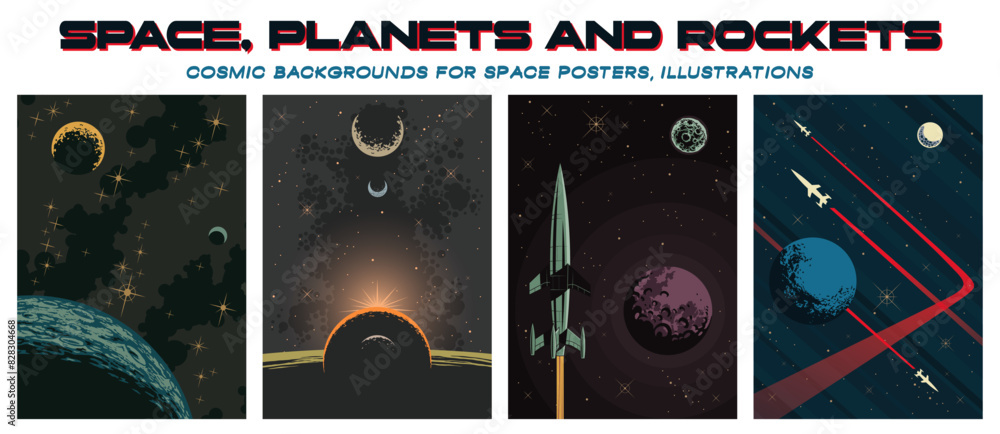 Space, Planets and Rockets. Vector Backgrounds for Cosmic Illustrations ...