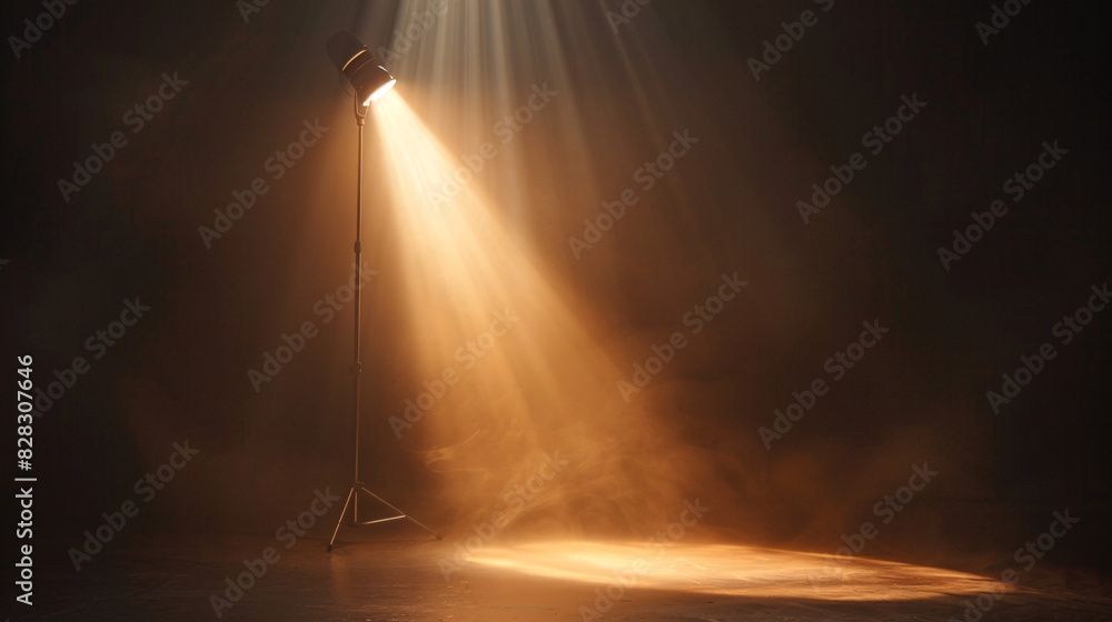 Spotlight on stage with smoke. A single spotlight illuminates a smoky ...