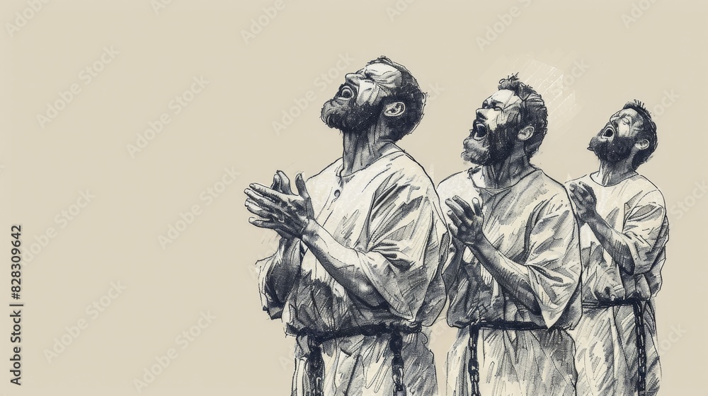 Biblical Illustration of Paul and Silas Singing in Jail, Earthquake ...