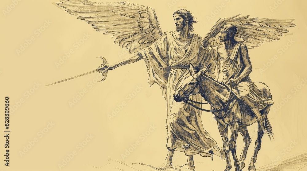 Biblical Illustration of Angel Blocking Balaam's Path, Donkey, Drawn ...
