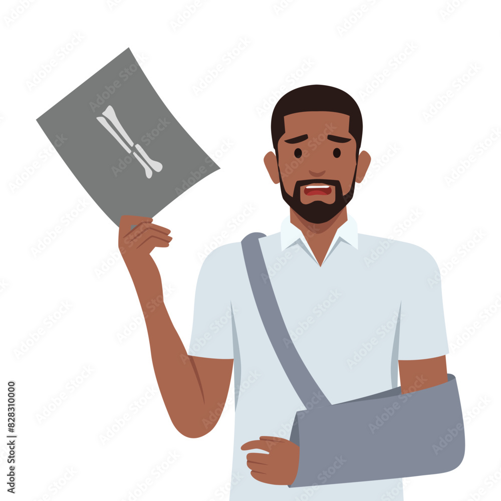 Young man who injured his arm hand. Broken arm on x ray and recovering ...