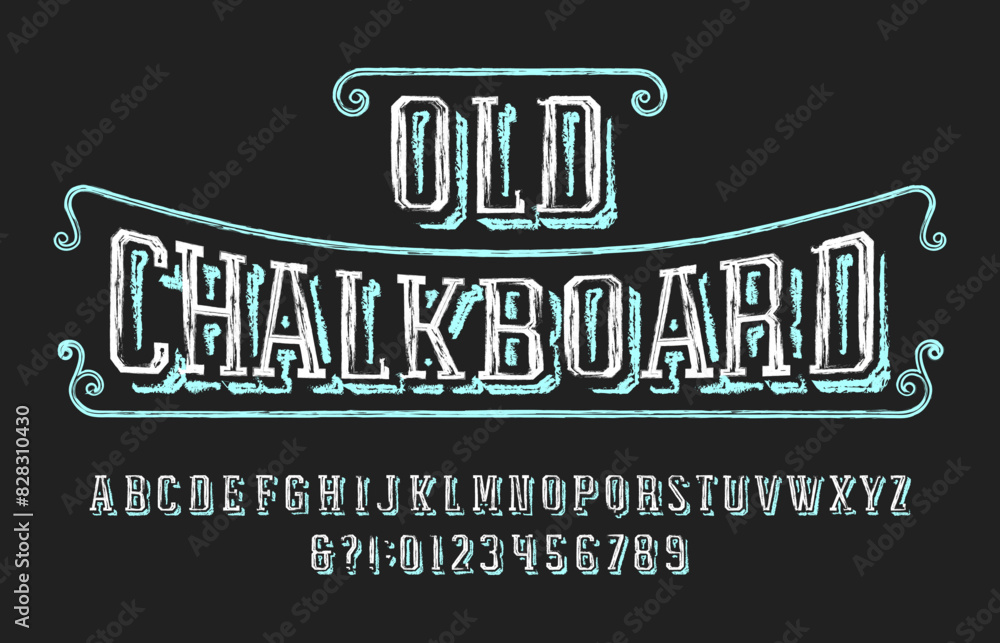 Old Chalkboard alphabet font. Vintage hand drawn letters and numbers ...