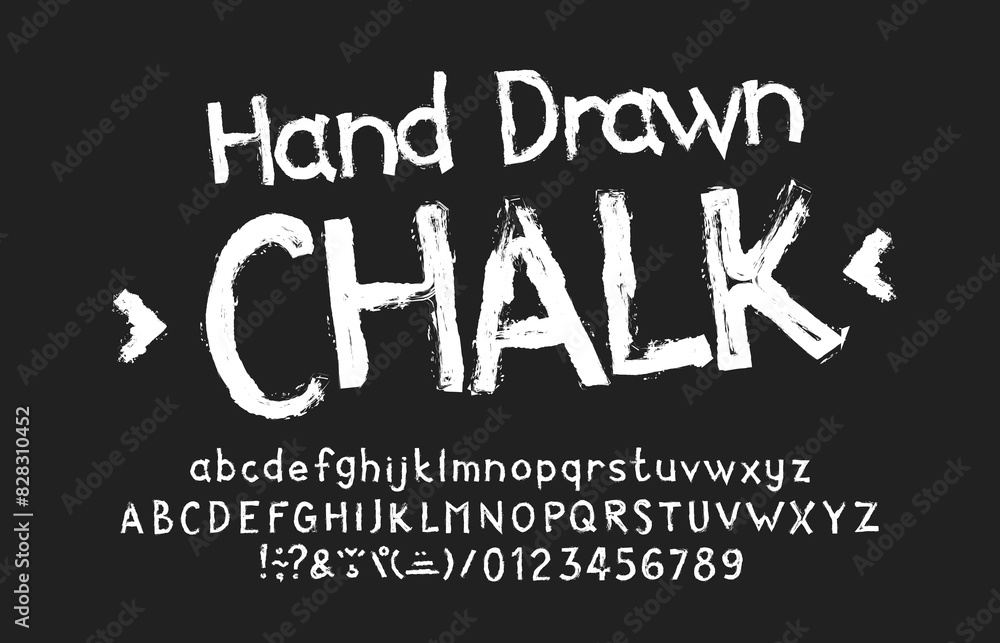 Hand Drawn Chalk letters alphabet font. Hand drawn letters numbers and ...
