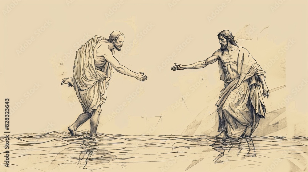 Jesus Saving Peter, Walking on Water, Starting to Sink, Biblical ...