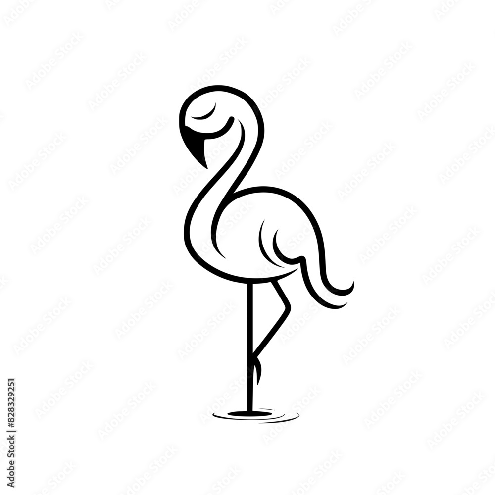 Minimalist Cartoon Flamingo Line Drawing,Simple black and white line ...