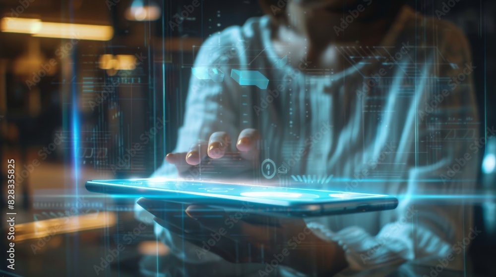 Virtual assistant hologram projecting from a smartphone, demonstrating ...