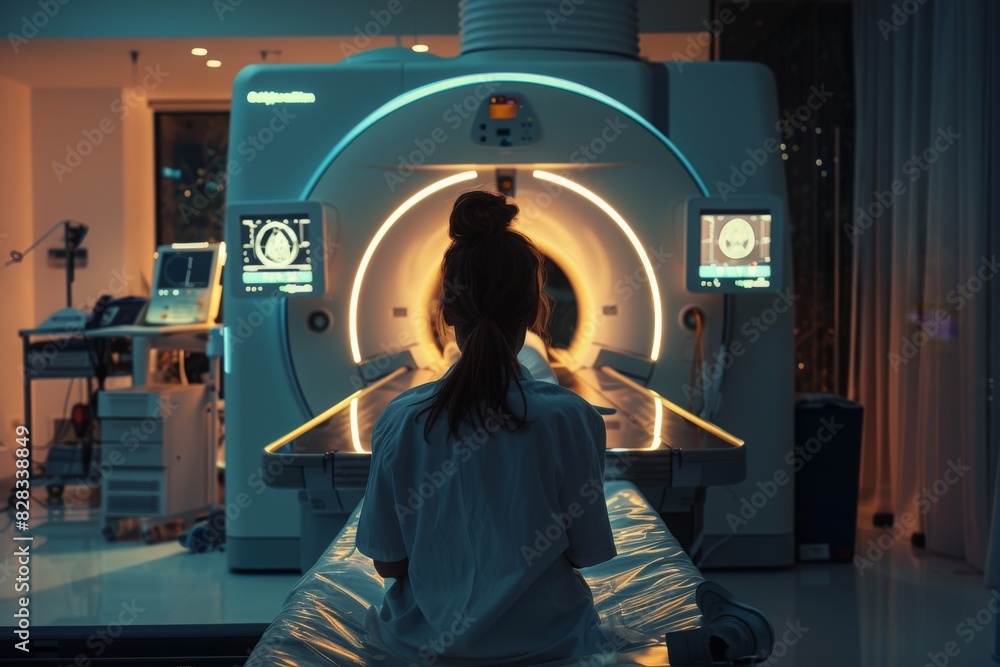 Vertical rear view photo of an unrecognizable female doctor analyzing ...