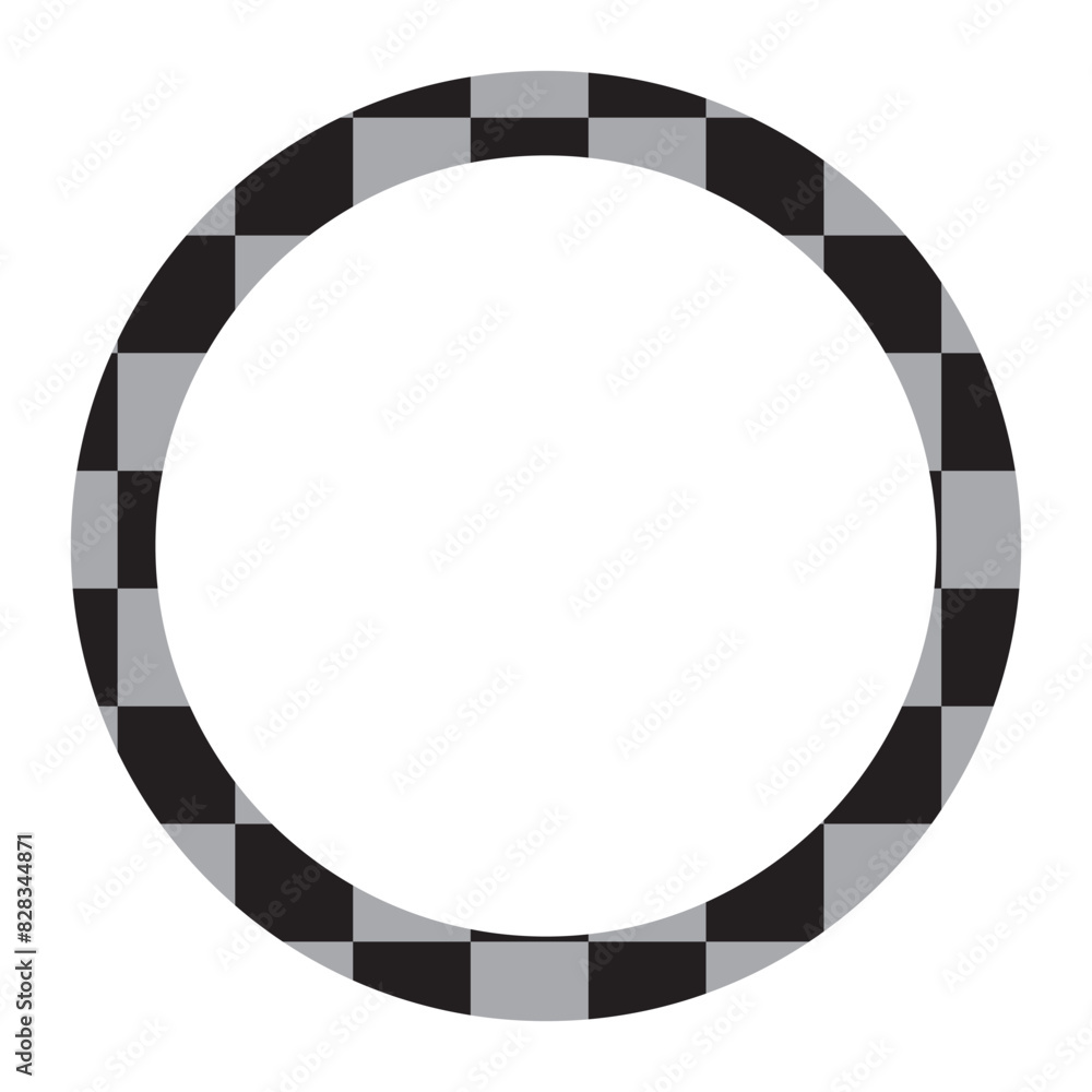 Checkered circle frame. Circle frame with checkerboard geometric pattern. Round chess border ...