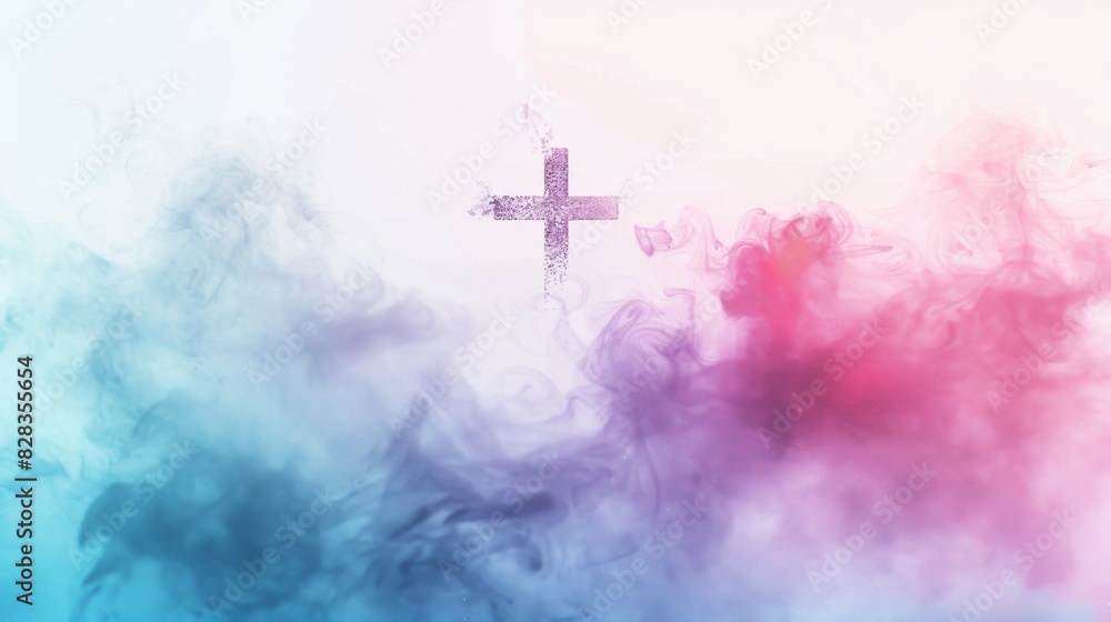 Colorful Mist and Vapor with Cross on White Background. Symbolizing ...